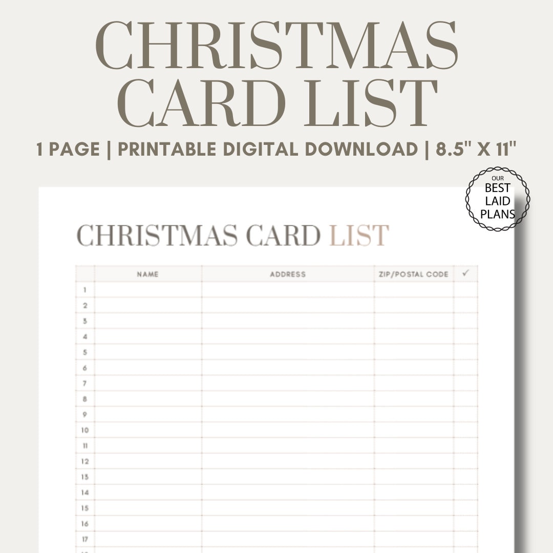 Christmas Card List Printable PDF, Christmas Planner, Christmas Card ...