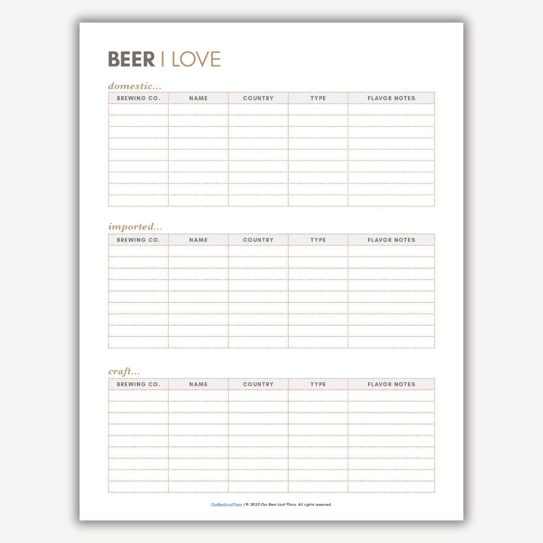 Beer Planner Printable Digital Planner Beer I Love Planner Page Beer ...