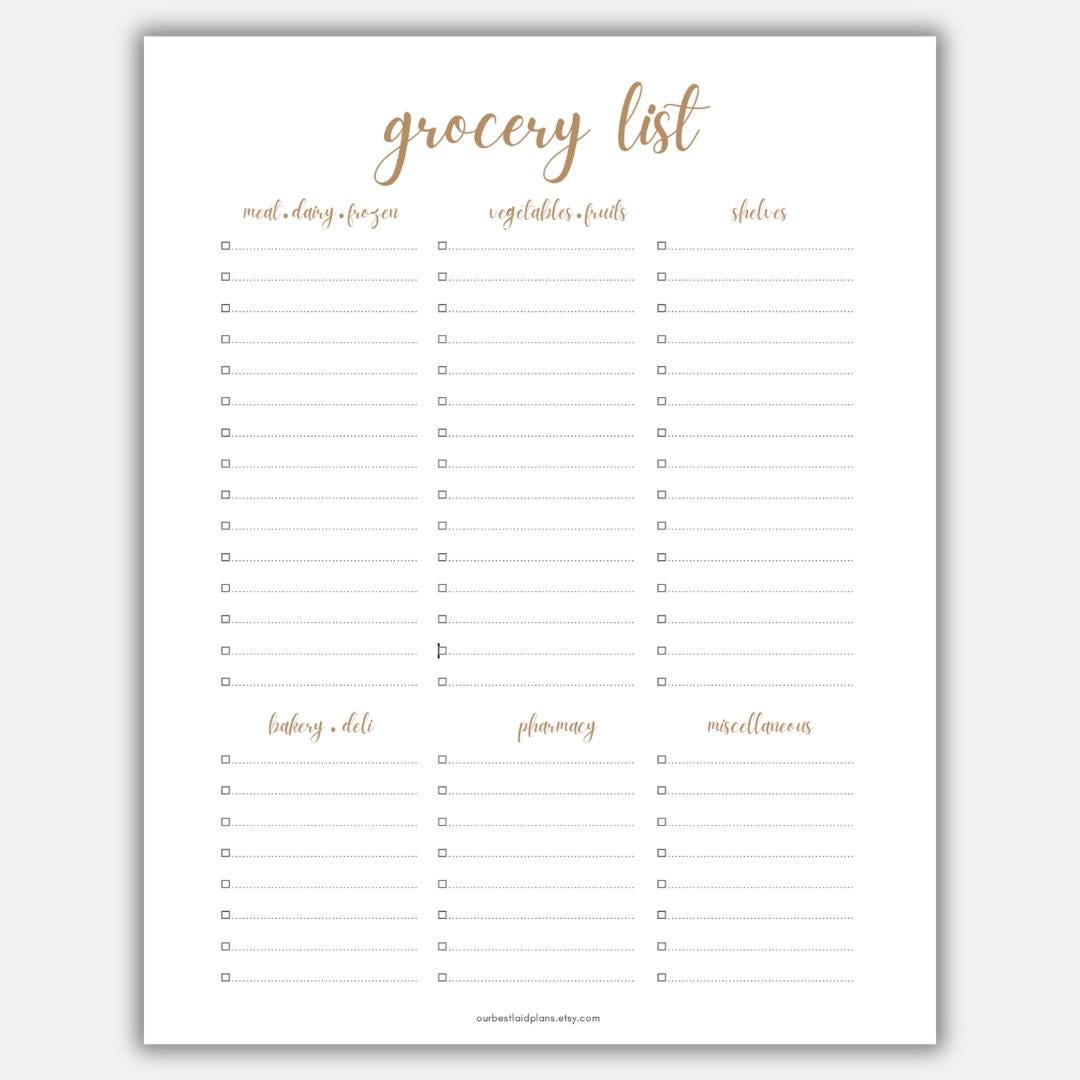 Grocery Shopping List Printable PDF, Grocery Shopping List Template ...