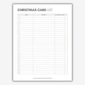 Christmas Card List Printable PDF, Christmas Planner, Christmas Card ...
