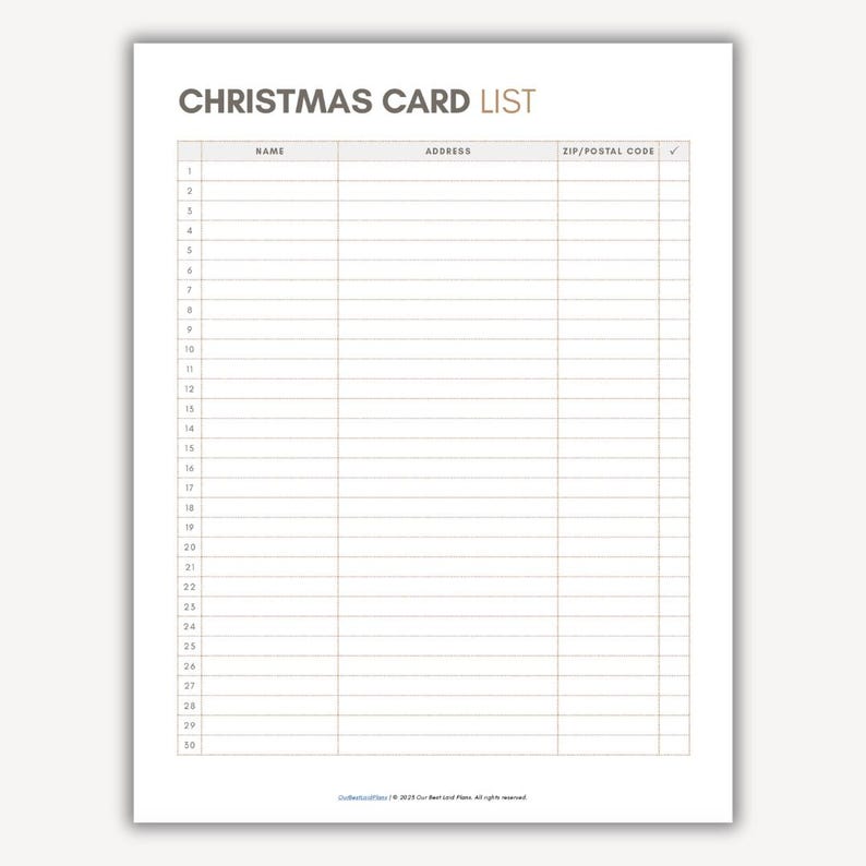 Christmas Card List Printable PDF, Christmas Planner, Christmas Card ...