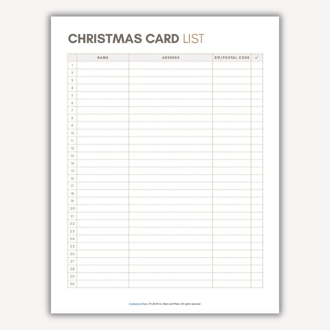 Christmas Card List Printable PDF, Christmas Planner, Christmas Card ...