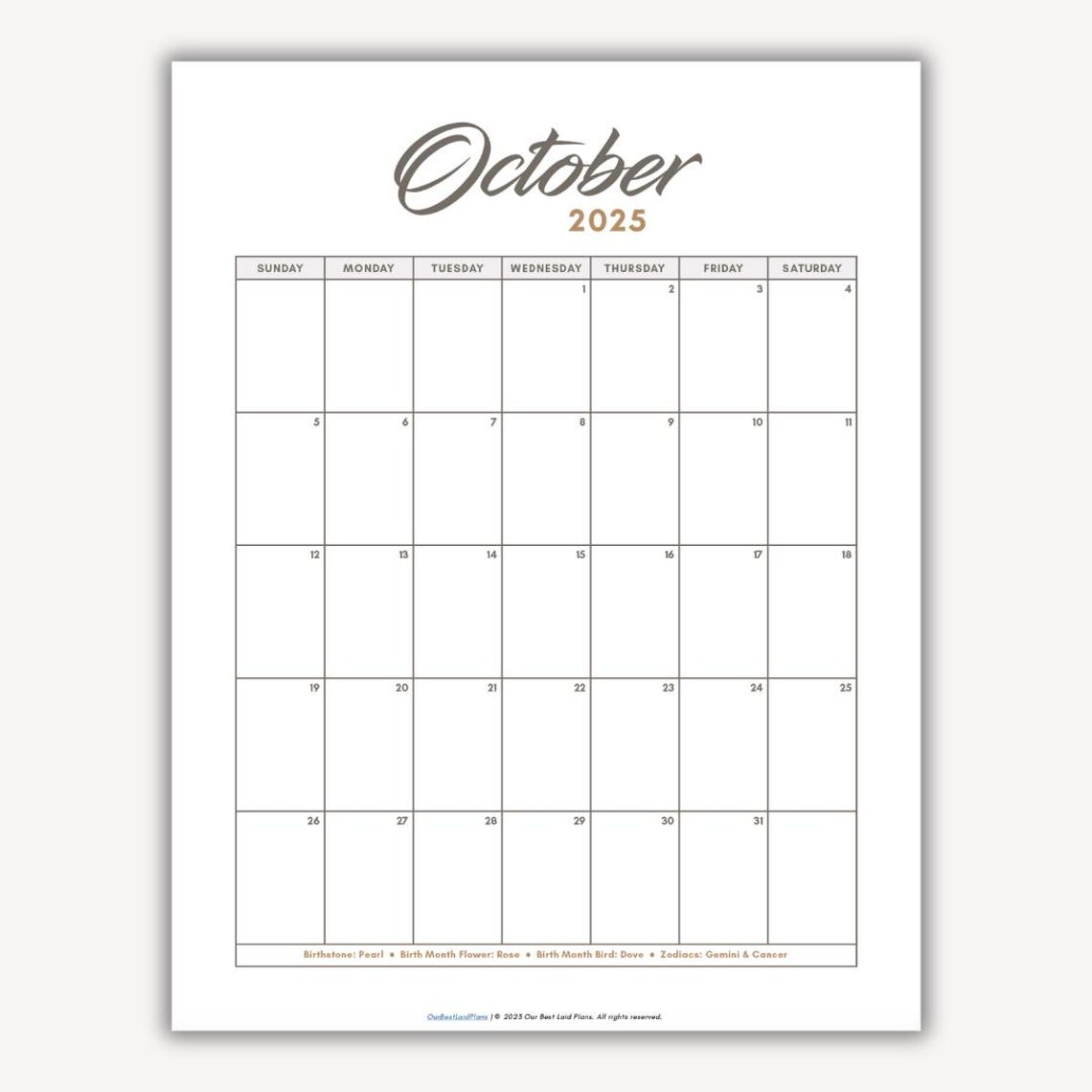 October 2025 Calendar Printable PDF October 2025 Calendar Page October ...