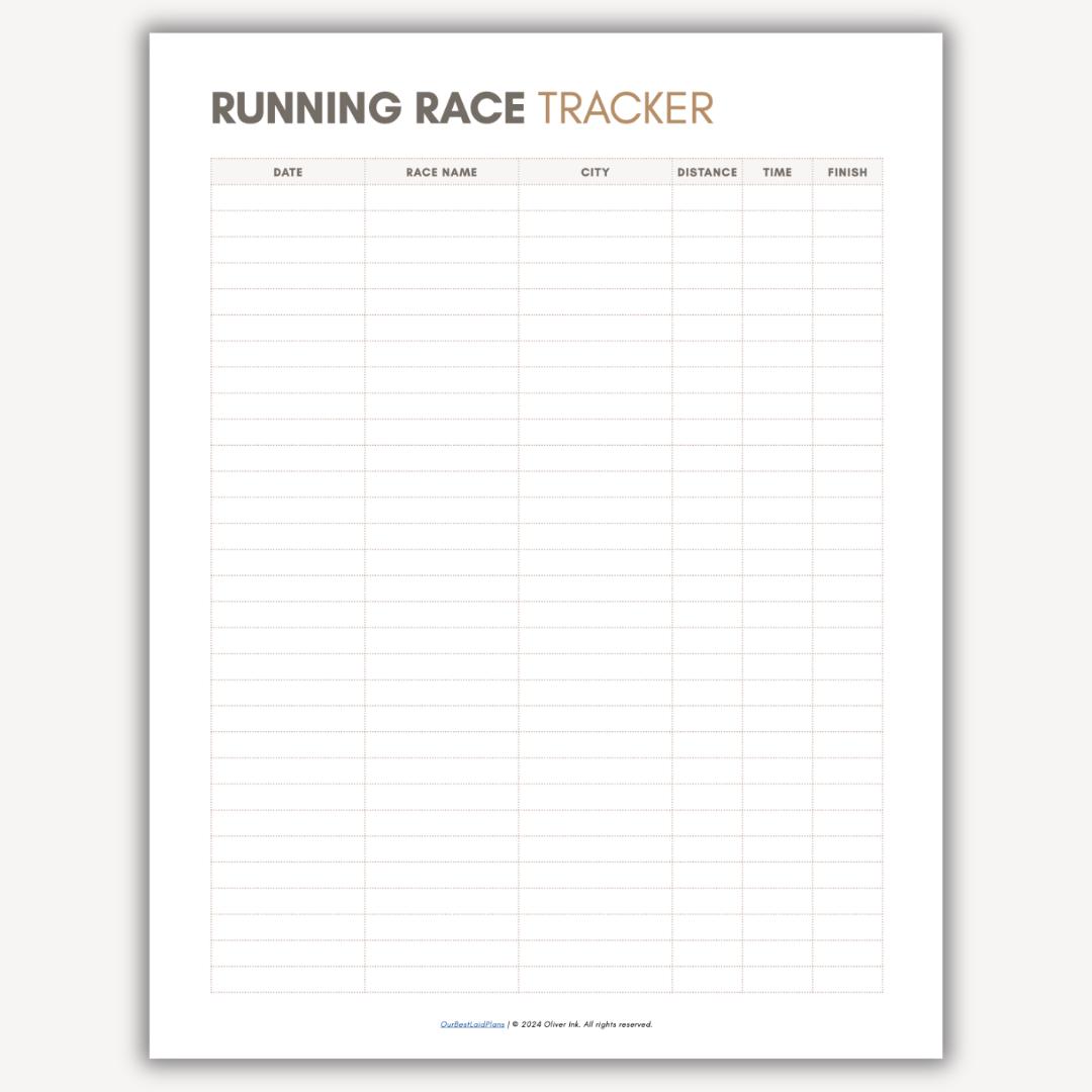 Running Race Tracker Printable PDF Digital Download Marathon Tracker ...