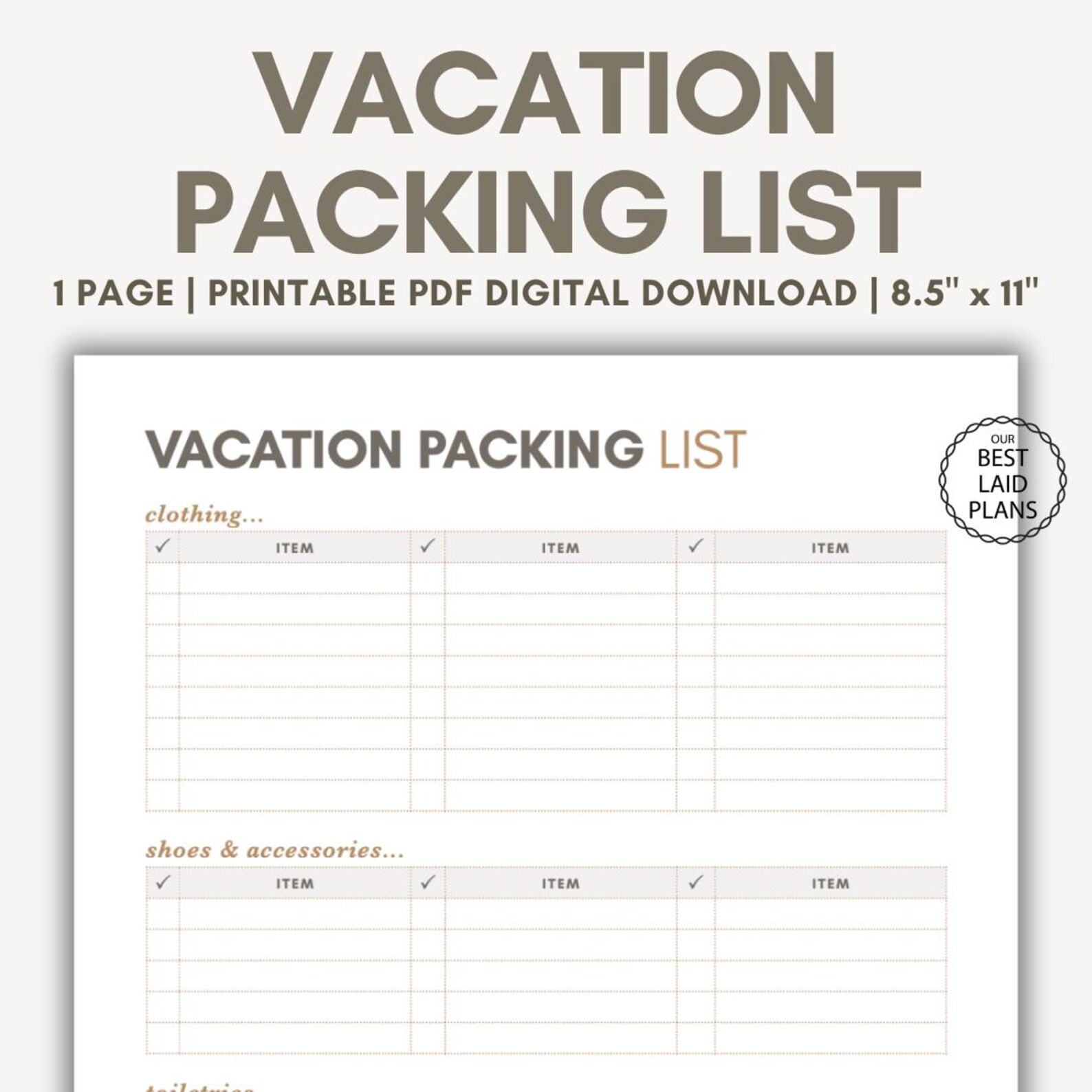 Vacation Packing List, Vacation Packing Checklist, List of What to ...