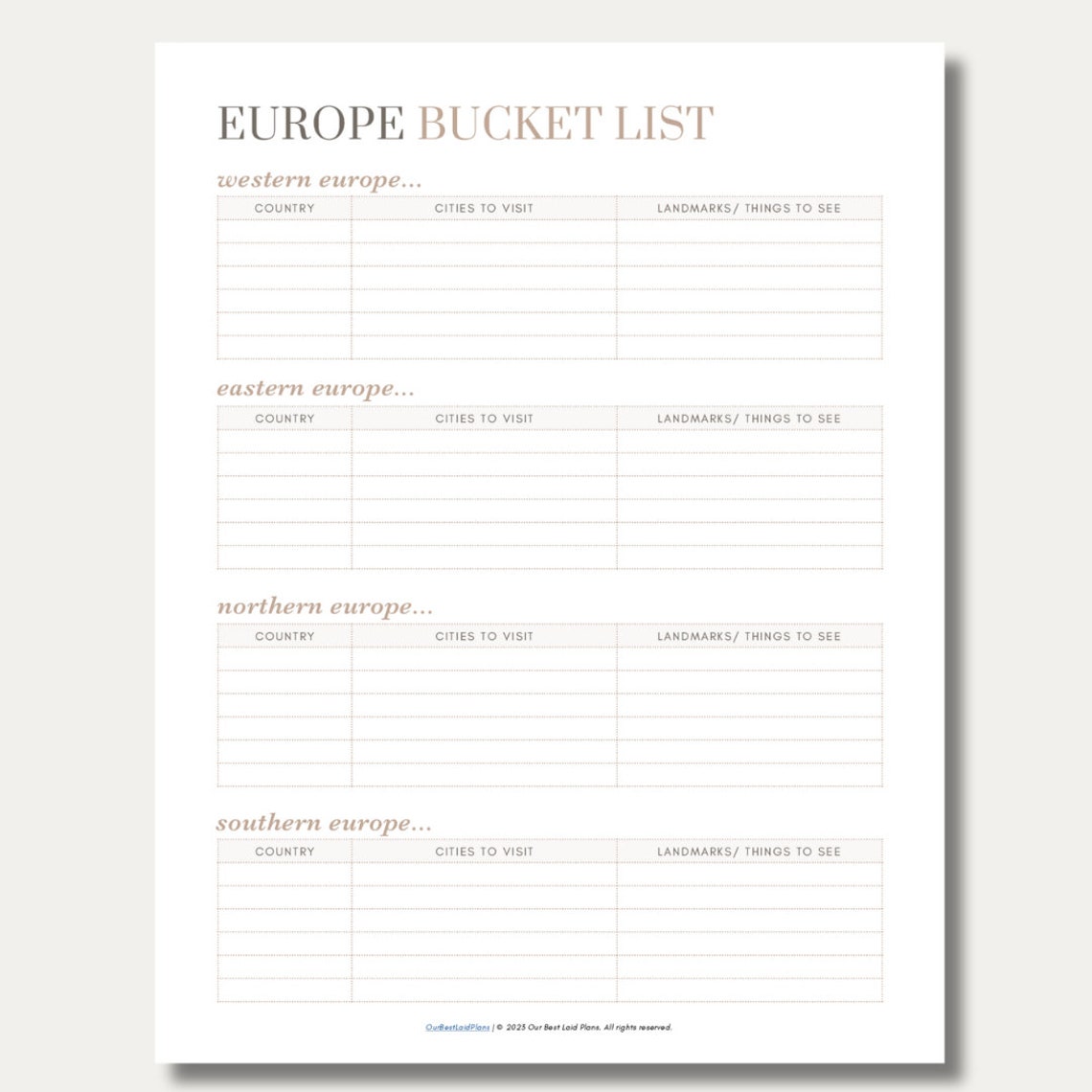 Europe Bucket List Printable PDF, Europe Travel List, Europe Vacation ...