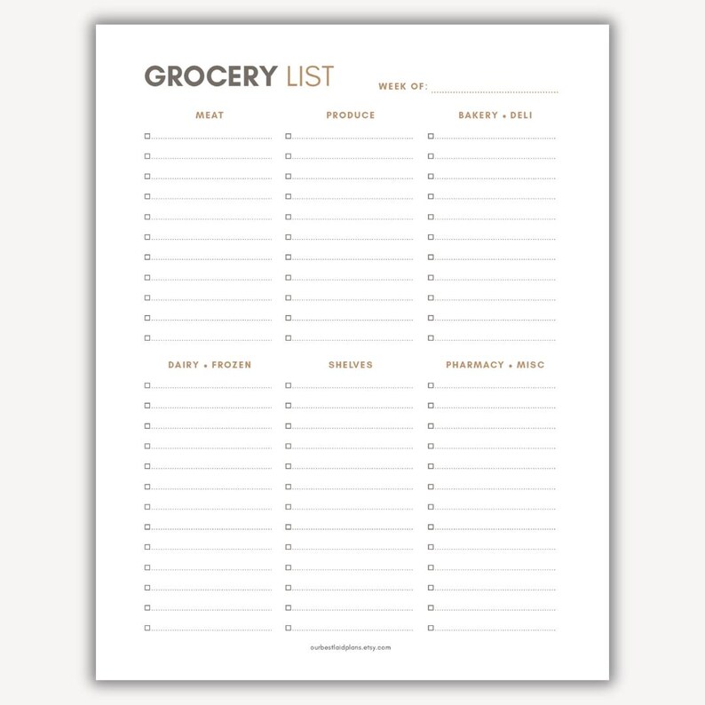 Grocery List PDF Grocery Shopping List Printable PDF Grocery List ...