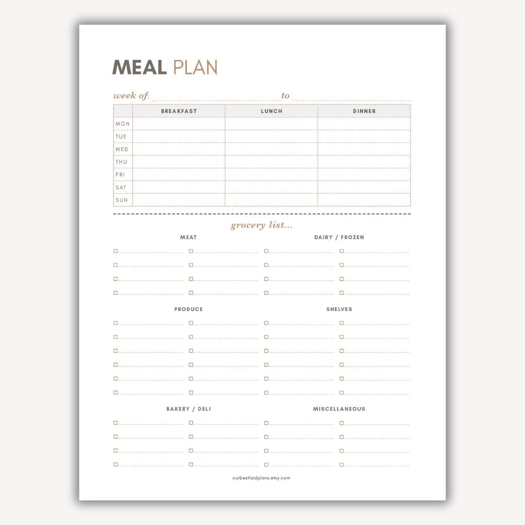 Meal Planning Template Printable PDF Meal Planning Digital Download ...