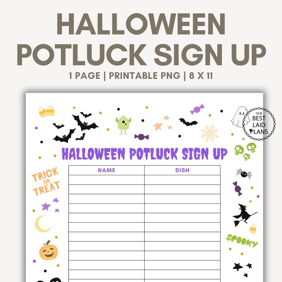 Halloween Potluck Sign Up Sheet Printable PDF Digital Download ...