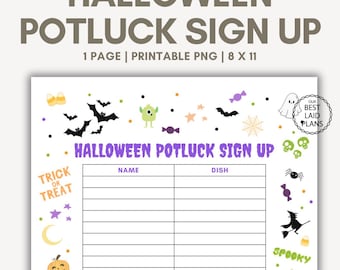 Halloween Potluck Sign up Sheet, Printable Holiday Party Food Sign up ...