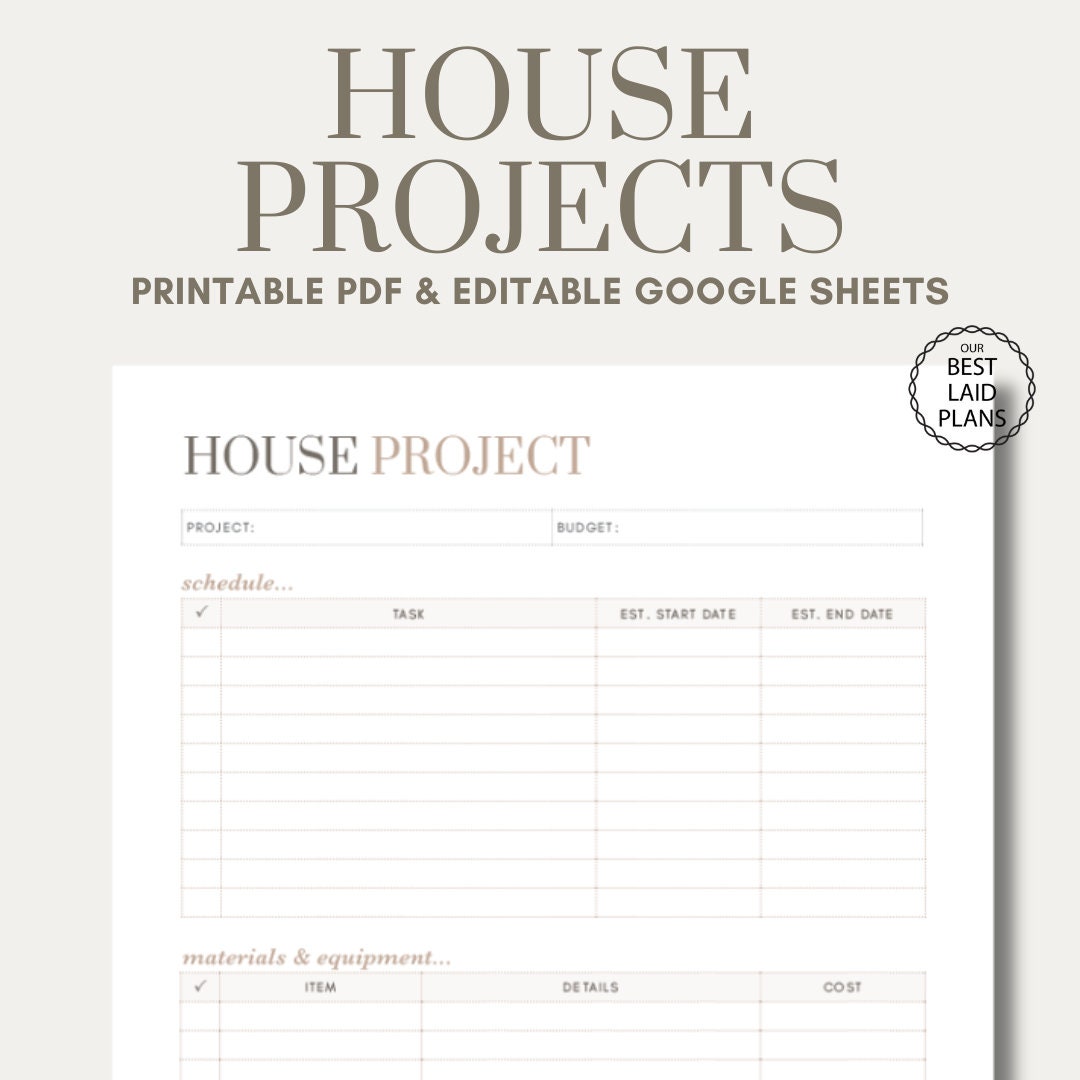 House Project Planner Printable PDF Google Docs Editable Home Project ...