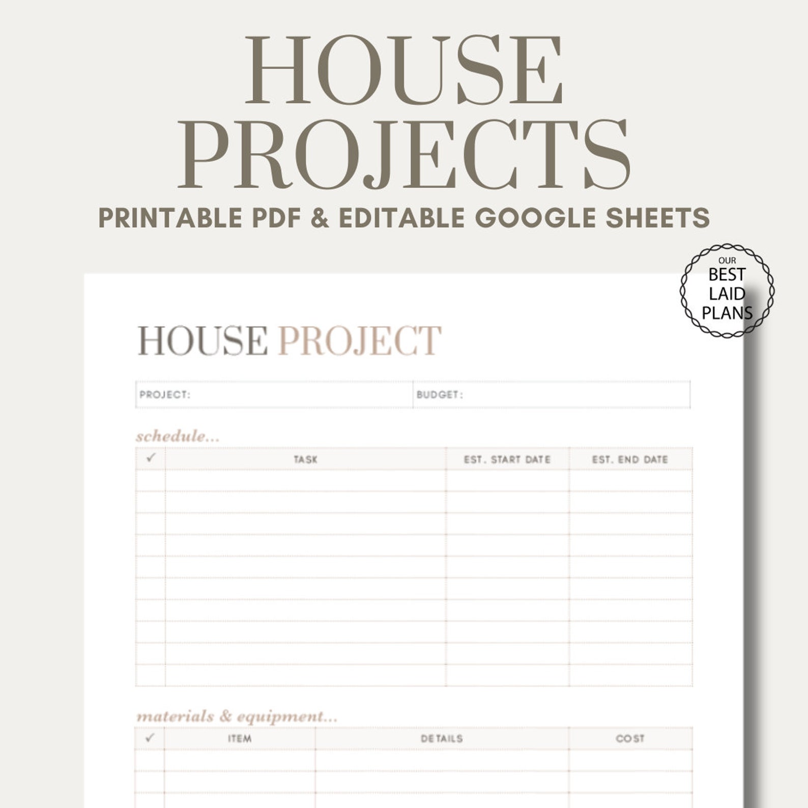 House Project Planner Printable PDF Google Docs Editable Home Project ...