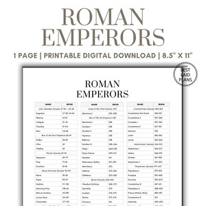 List of Roman Emperors Printable List of Roman Caesars Leaders Rulers ...