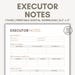 Executor Notes Printable PDF Estate Executor Notes Will Executor Notes ...