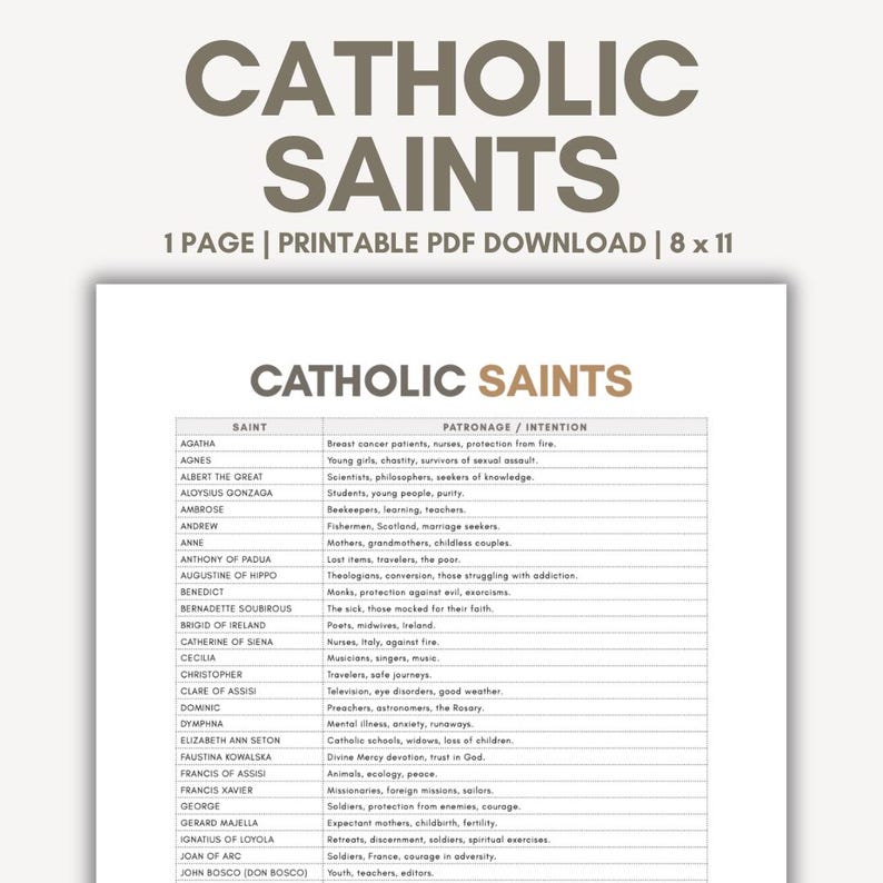 Catholic Saints Reference List Printable PDF, List of 40 Catholic ...