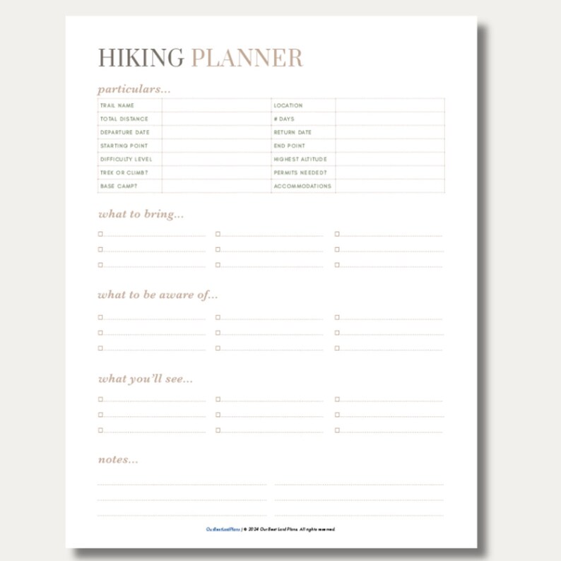 Hiking Planner Printable PDF Digital Hiking Plan Trail Planner Hiking ...