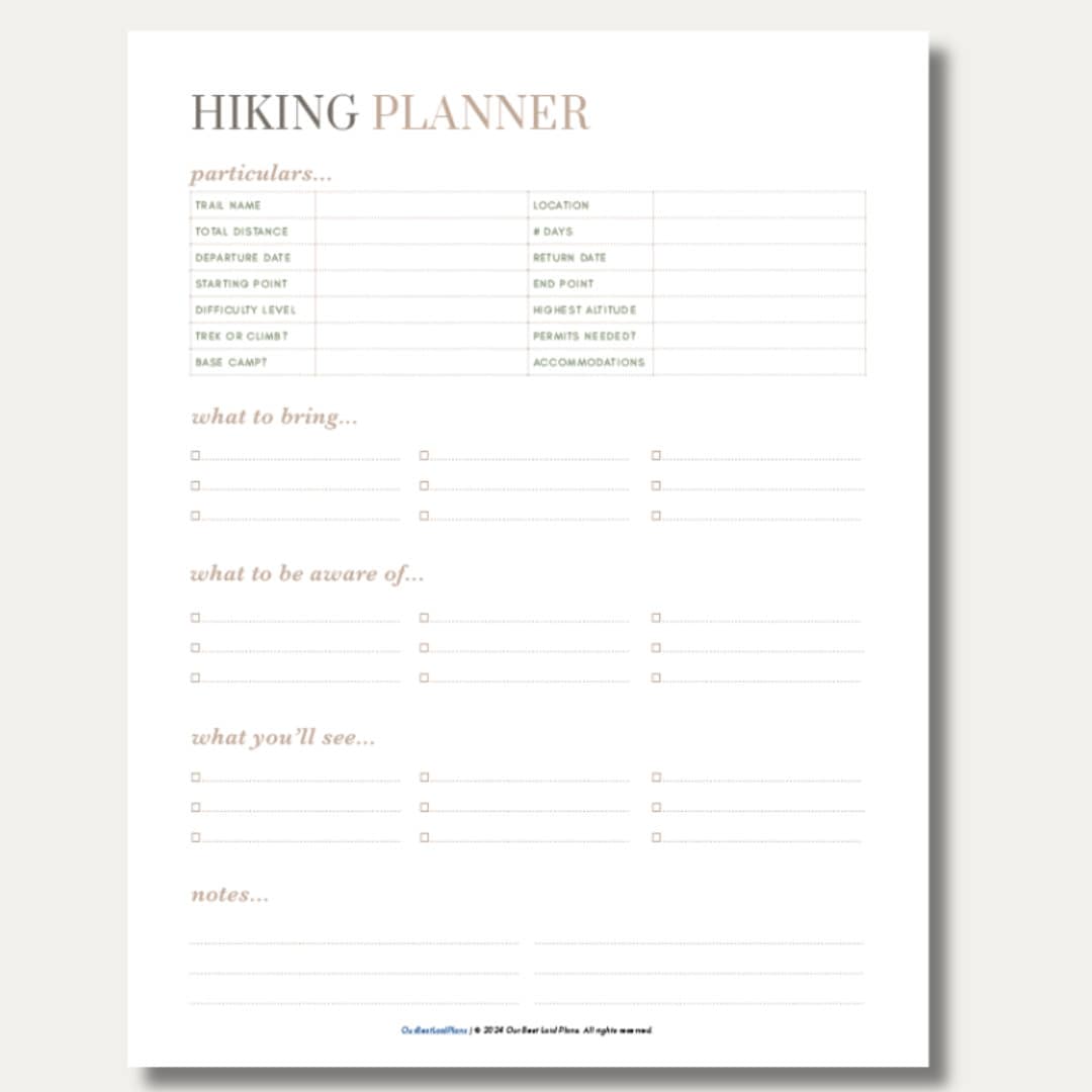 Hiking Planner Printable PDF Digital Download, Hiking Plan, Hiking ...