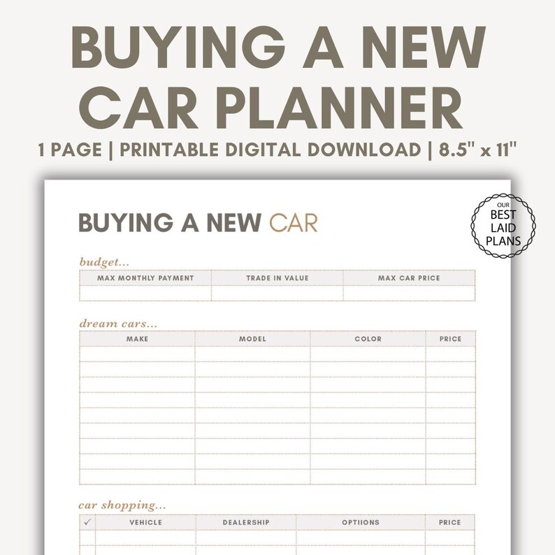Buying a New Car Planner Printable PDF, Car Planner Printable 2025, New ...