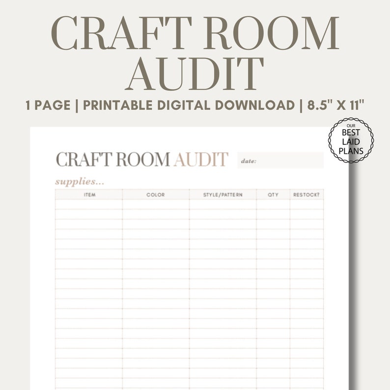 Craft Room Audit Printable PDF, Craft Room Inventory Planner Printable ...