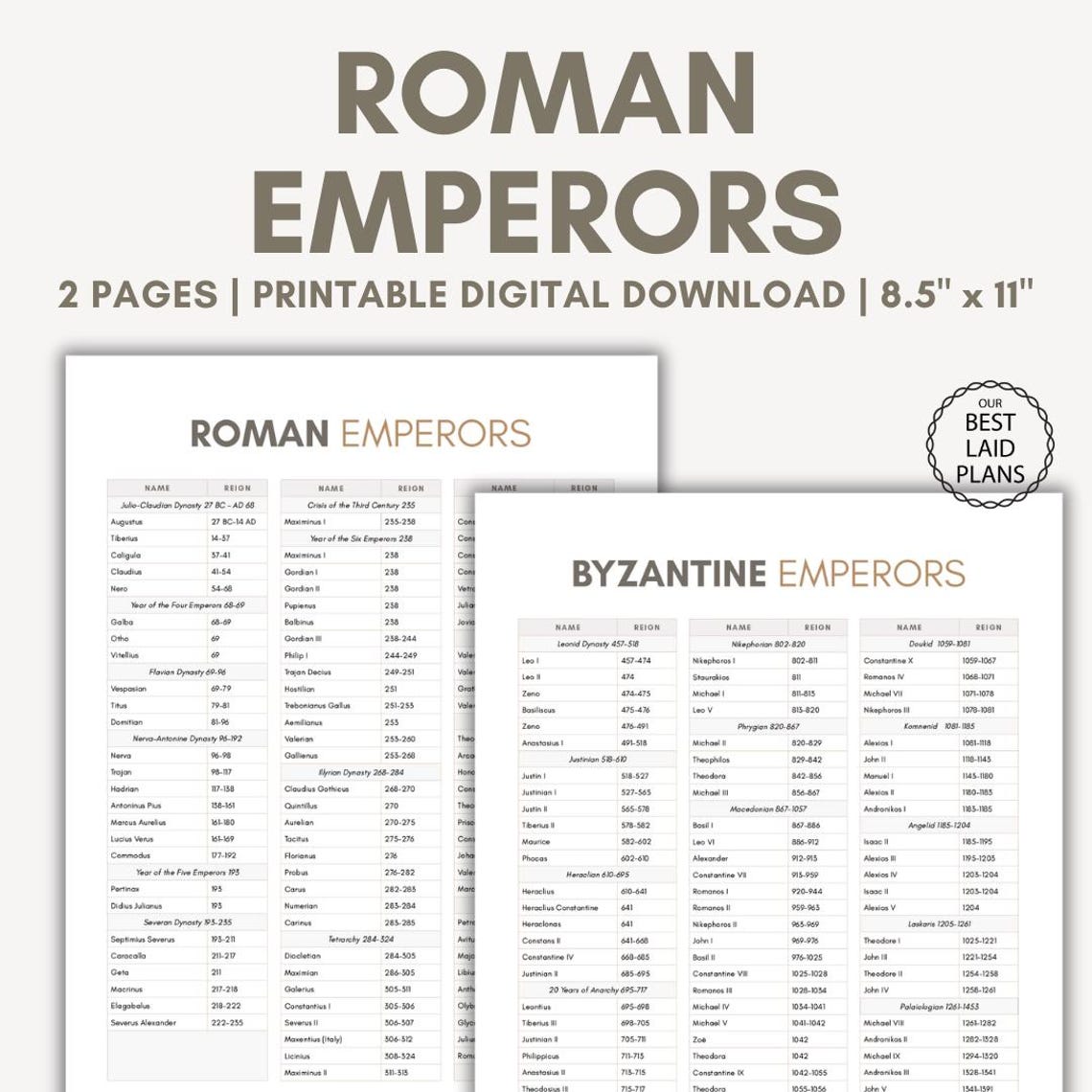 List of Roman Emperors Printable List of Roman Caesars Leaders Rulers ...