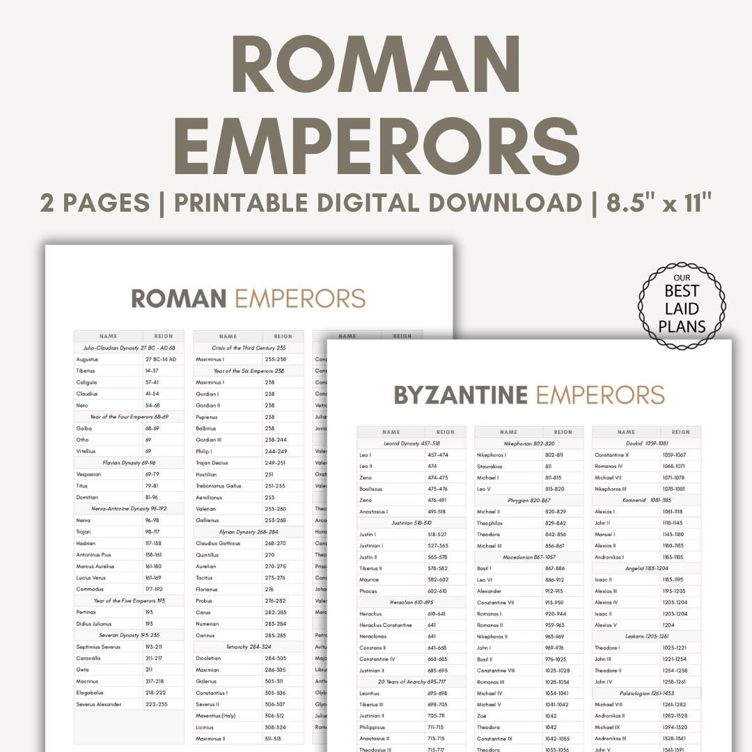 List of Roman Emperors Printable List of Roman Caesars Leaders Rulers ...