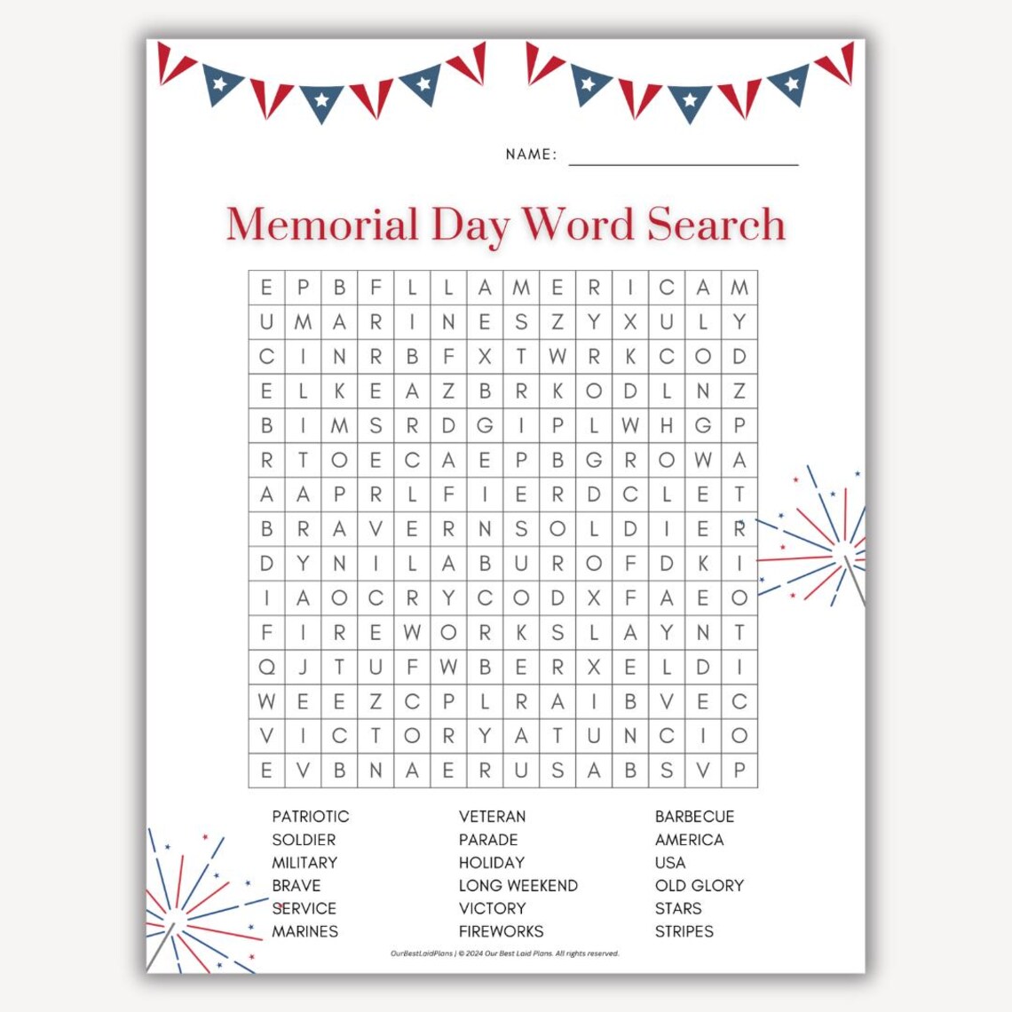 Memorial Day Word Search Printable PDF Memorial Day Word Search PDF ...