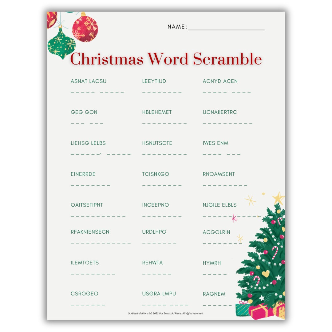Christmas Word Scramble Printable PDF Digital Download Christmas Word ...