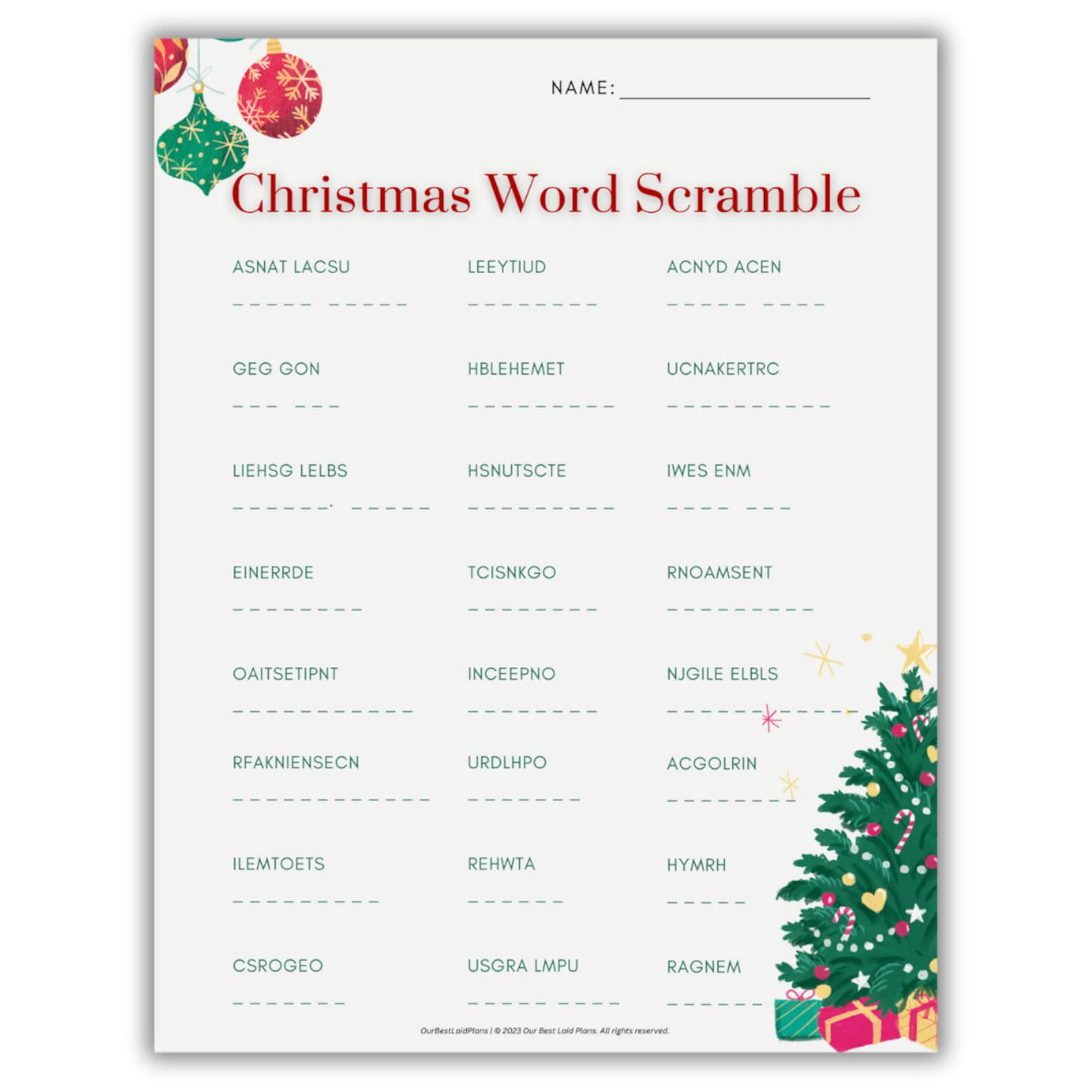 Christmas Word Scramble Printable PDF Digital Download Christmas Word ...