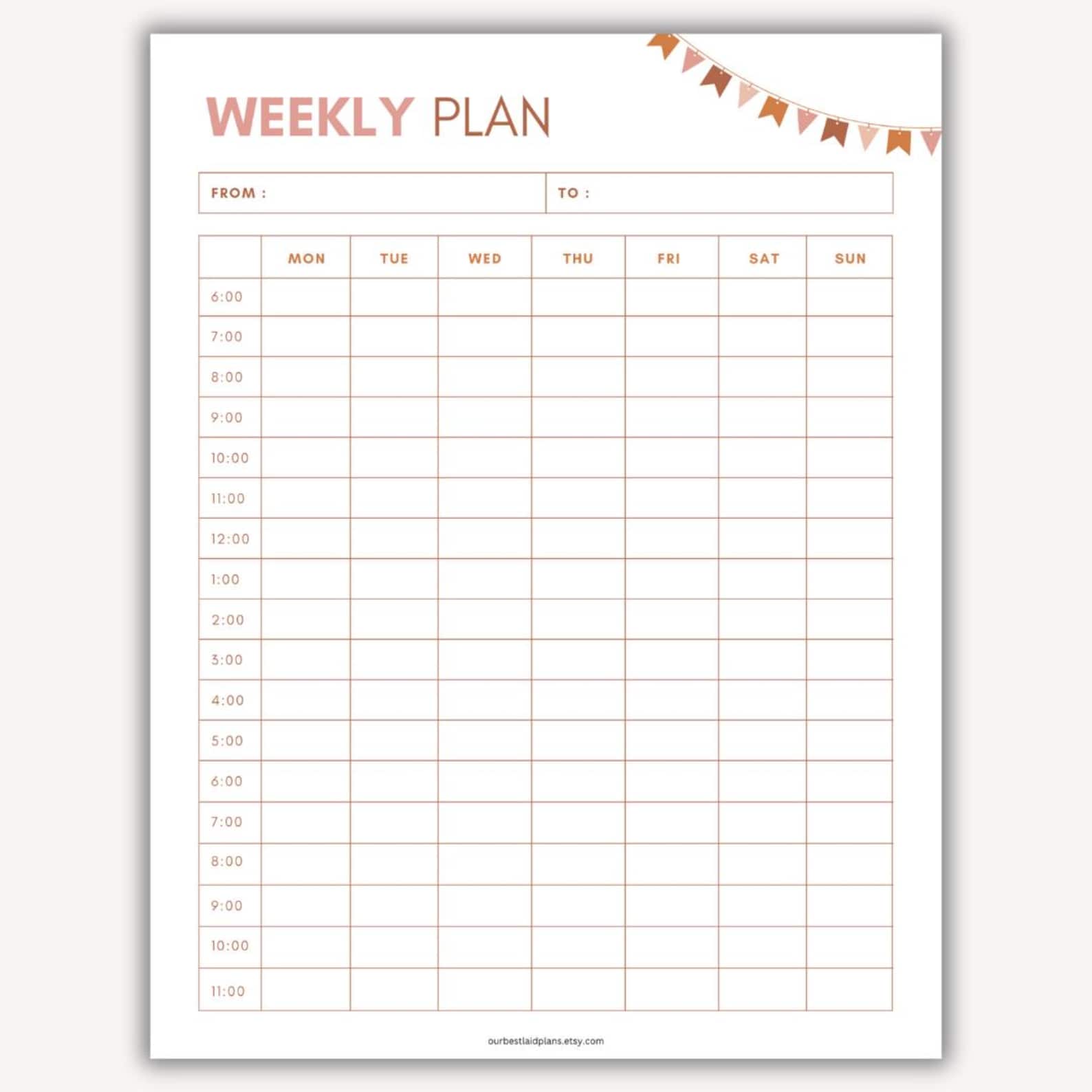7 Day Weekly Planner Printable PDF Cute Week Plan Weekly Planner Agenda ...