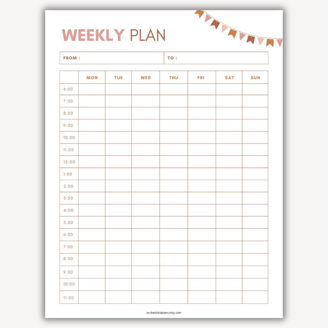 7 Day Weekly Planner Printable PDF Cute Week Plan Weekly Planner Agenda ...