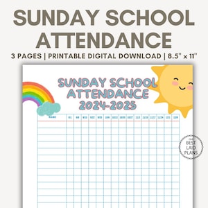 Sunday School Attendance Chart Printable PDF Sunday School Attendance ...