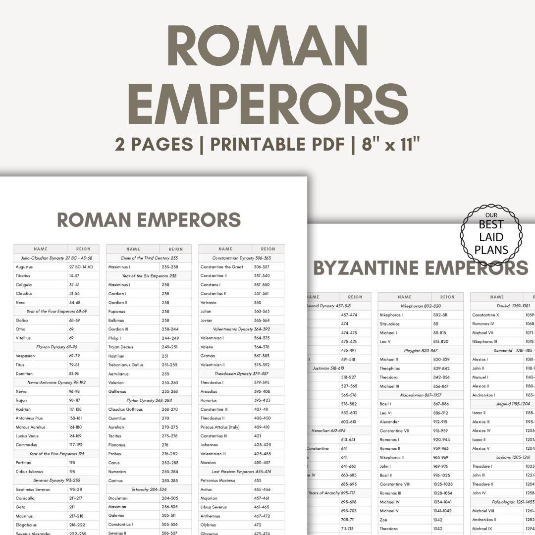 Roman Emperors List Printable Roman Emperors List Caesars Leaders ...