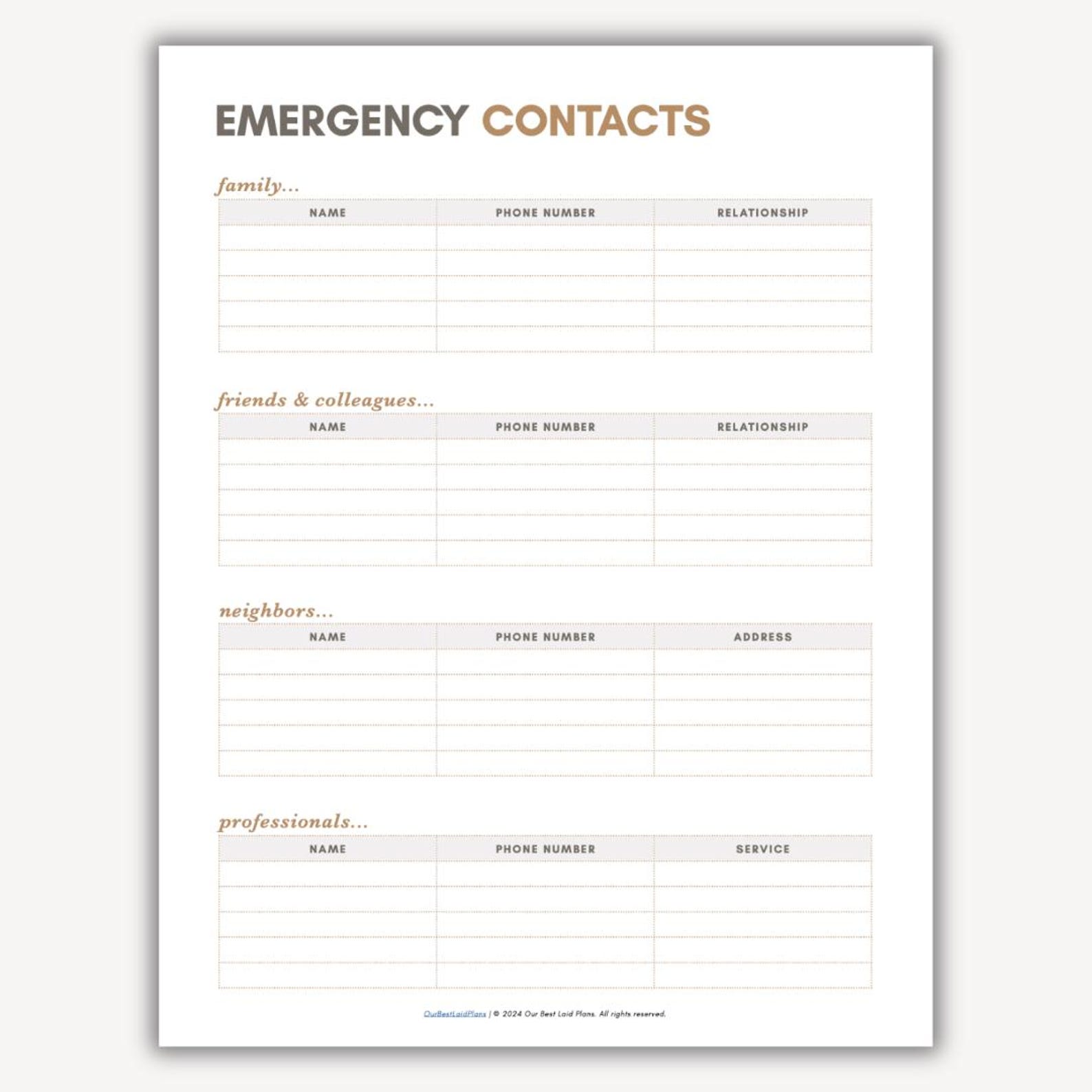 Emergency Contacts Phone List, Emergency Contacts Printable, Emergency ...