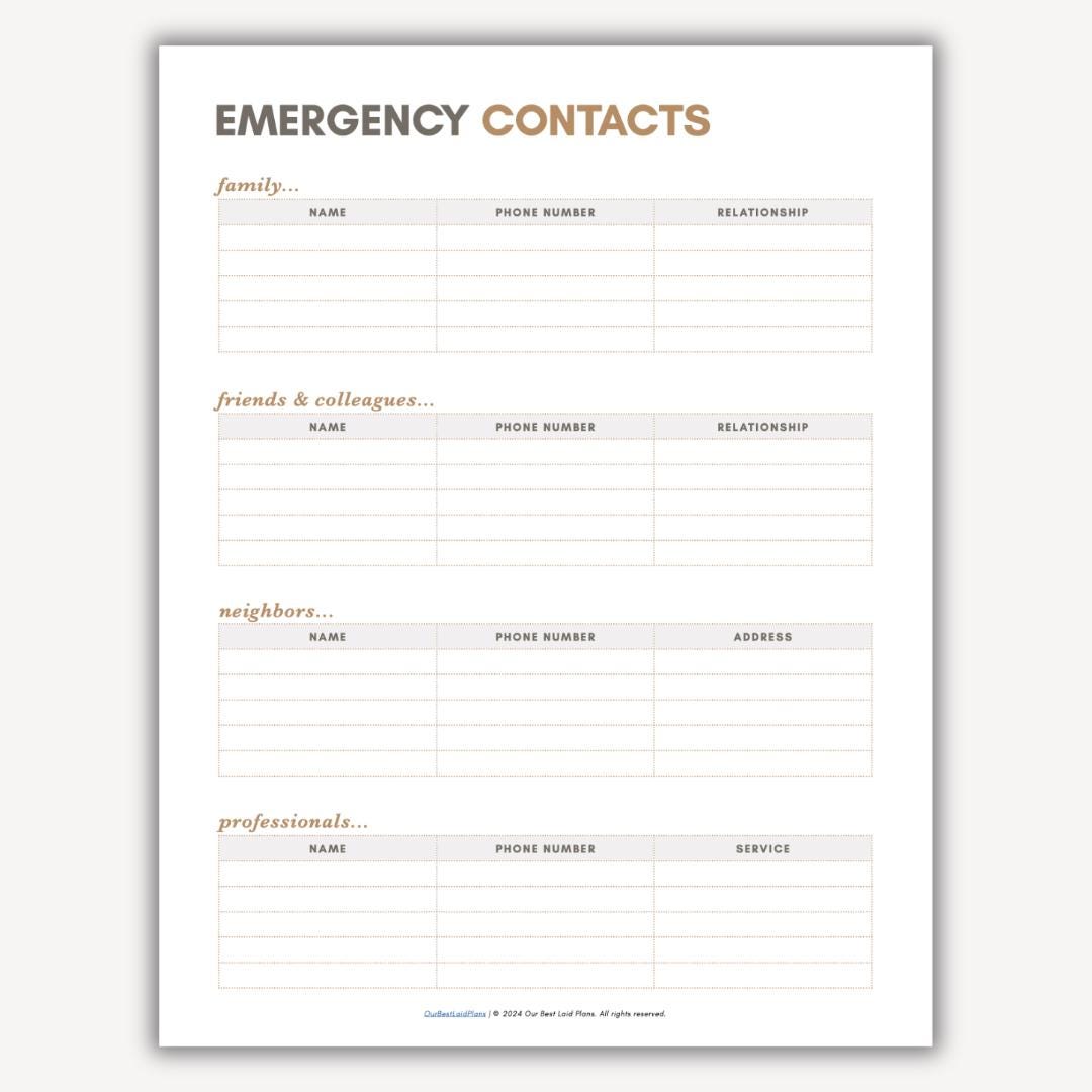 Emergency Contacts Phone List, Emergency Contacts Printable, Emergency ...