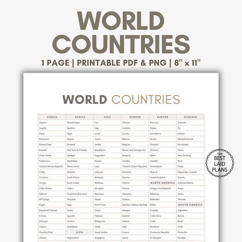 List of Countries Names - Etsy