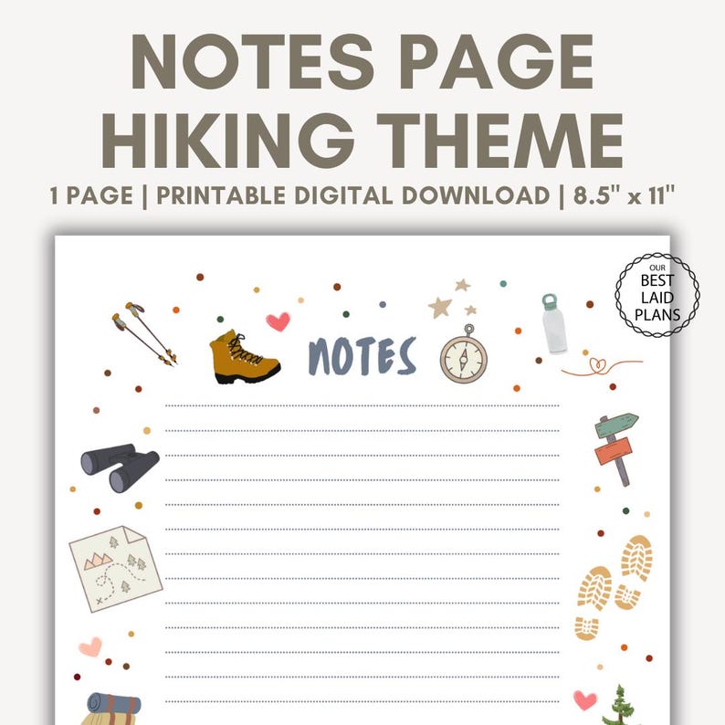 Notes Page Printable Hiking Aesthetic Note Page PDF Printable Notepad ...