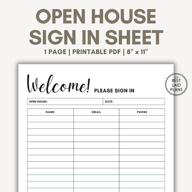 Open House Sign in Sheet Printable PDF Open House Sign in Sheet ...