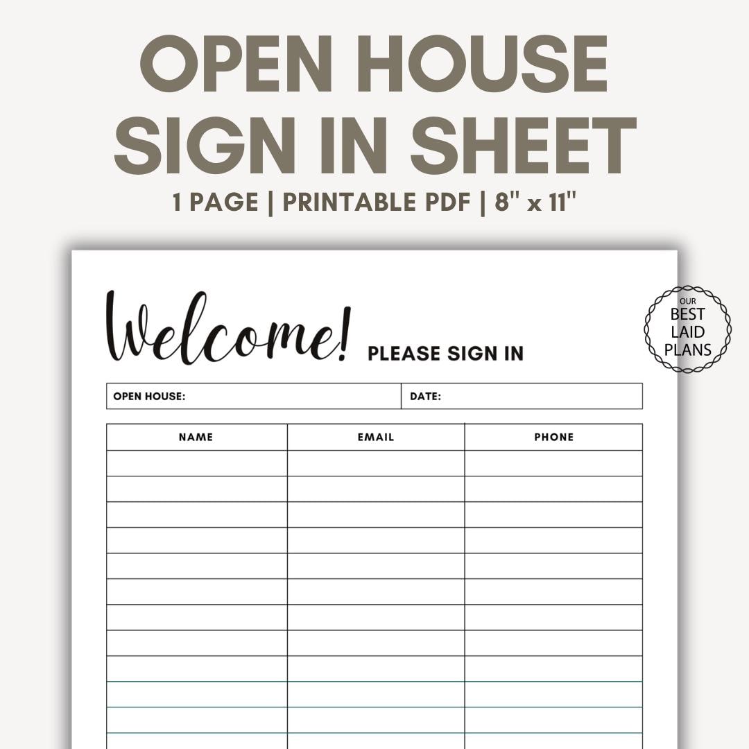 Open House Sign in Sheet Printable PDF Open House Sign in Sheet ...