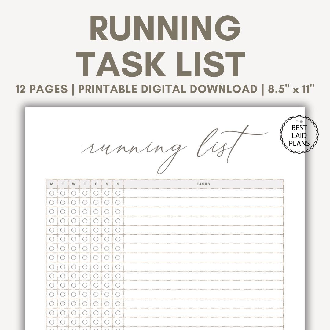 Running List Printable, Running List Task List, Running List PDF ...