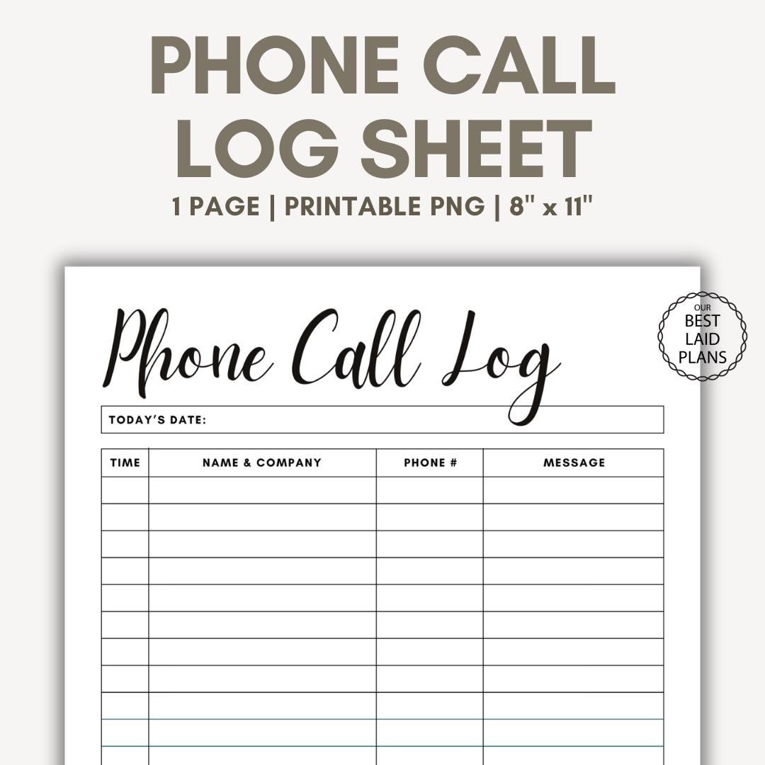 Phone Call Log Sheet Printable, Phone Call Message Log Template ...