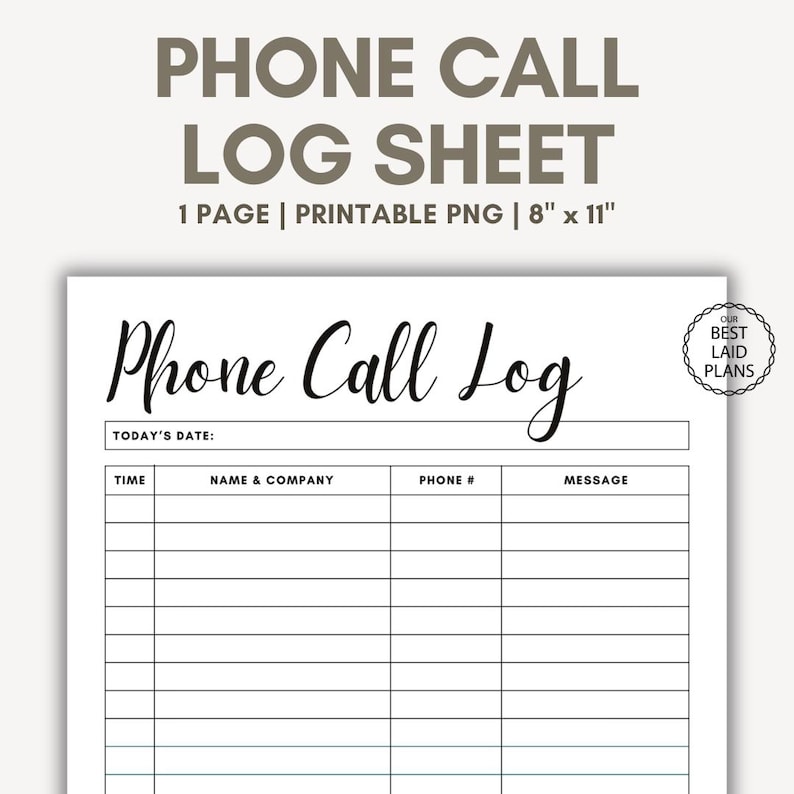 Phone Call Log Sheet Printable, Phone Call Message Log Template ...
