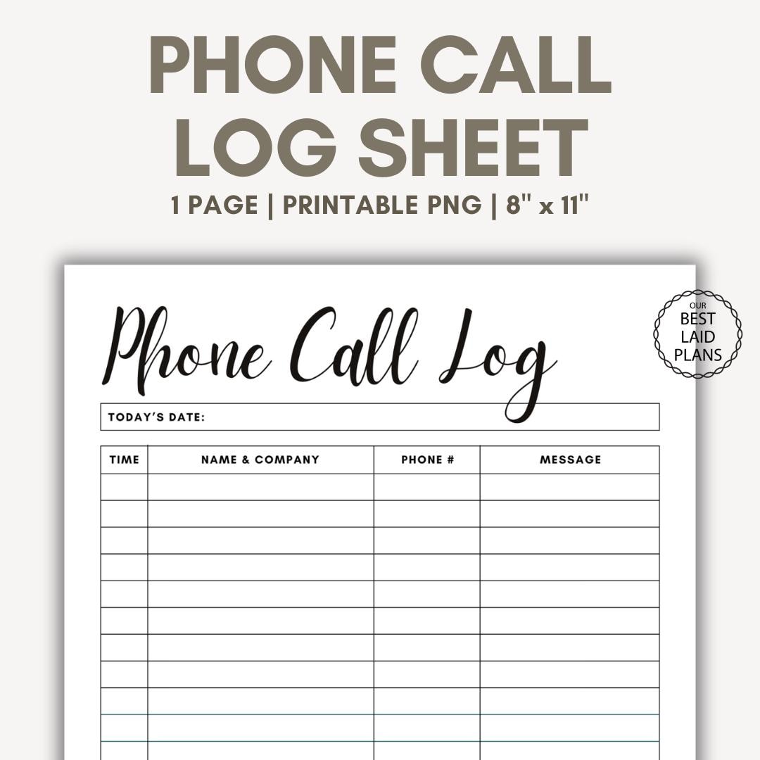 Phone Call Log Sheet Printable, Phone Call Message Log Template ...