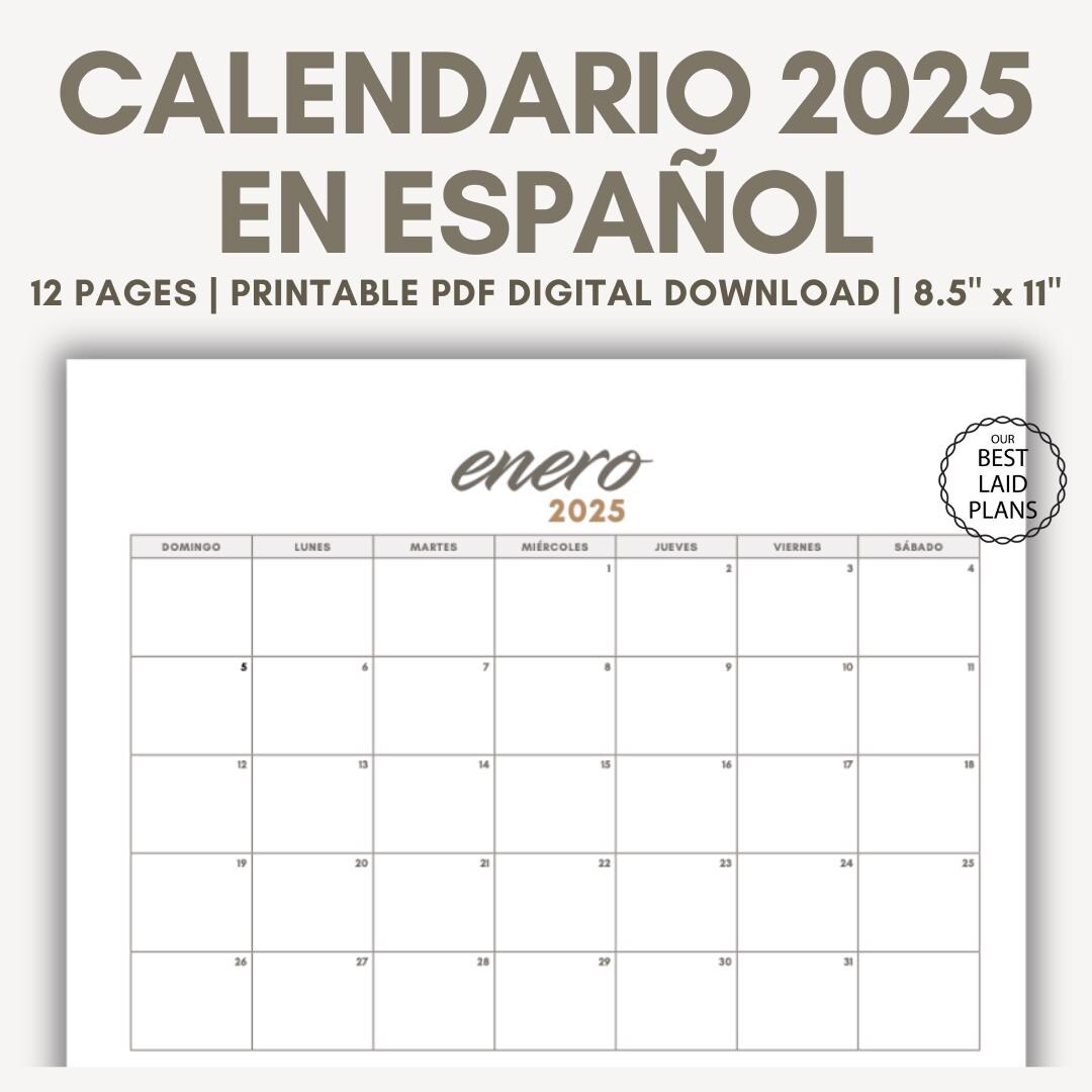 2025 Calendar Spanish Printable Spanish Calendar Calendario Espanol ...
