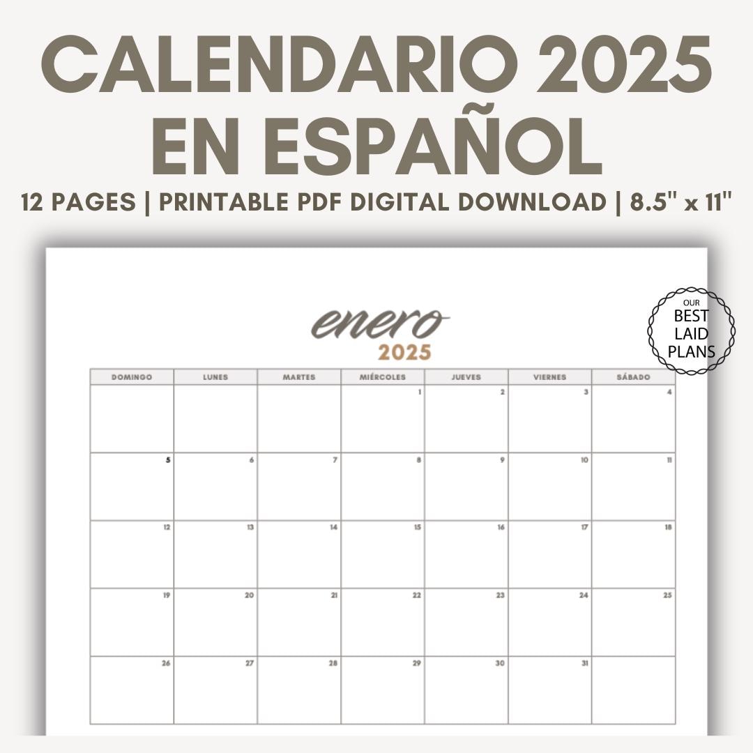2025 Calendar Spanish Printable Spanish Calendar Calendario Espanol ...