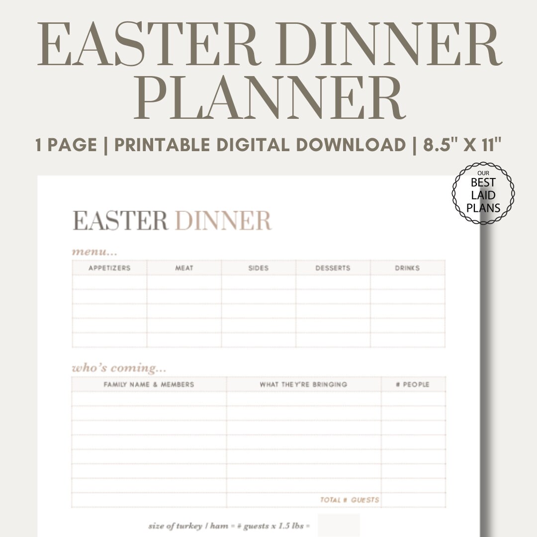 Easter Dinner Planner Printable PDF Easter Menu Planner Easter Menu ...
