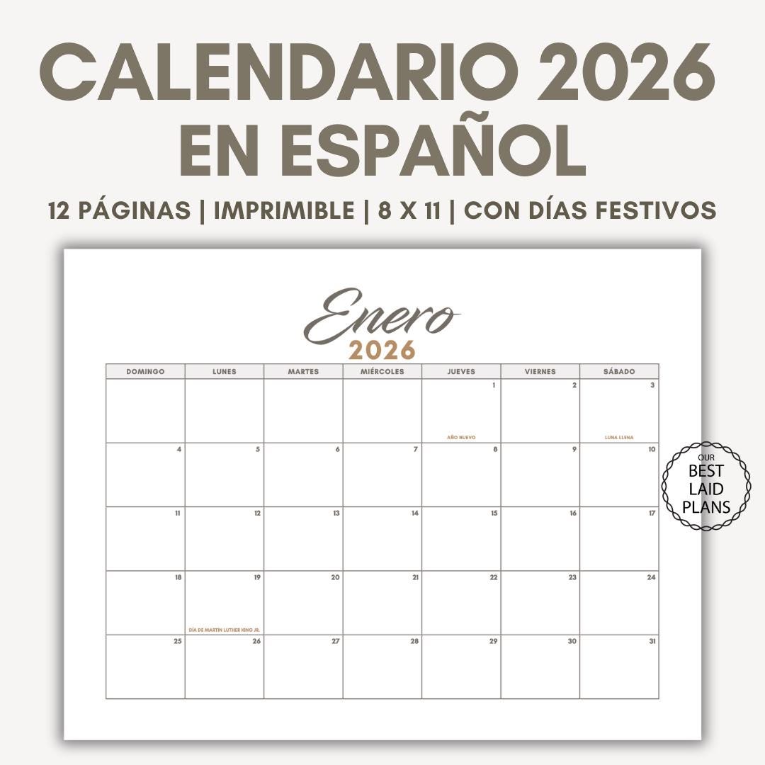 2026 Calendar Spanish Printable, 2026 Spanish Calendar, Calendario ...