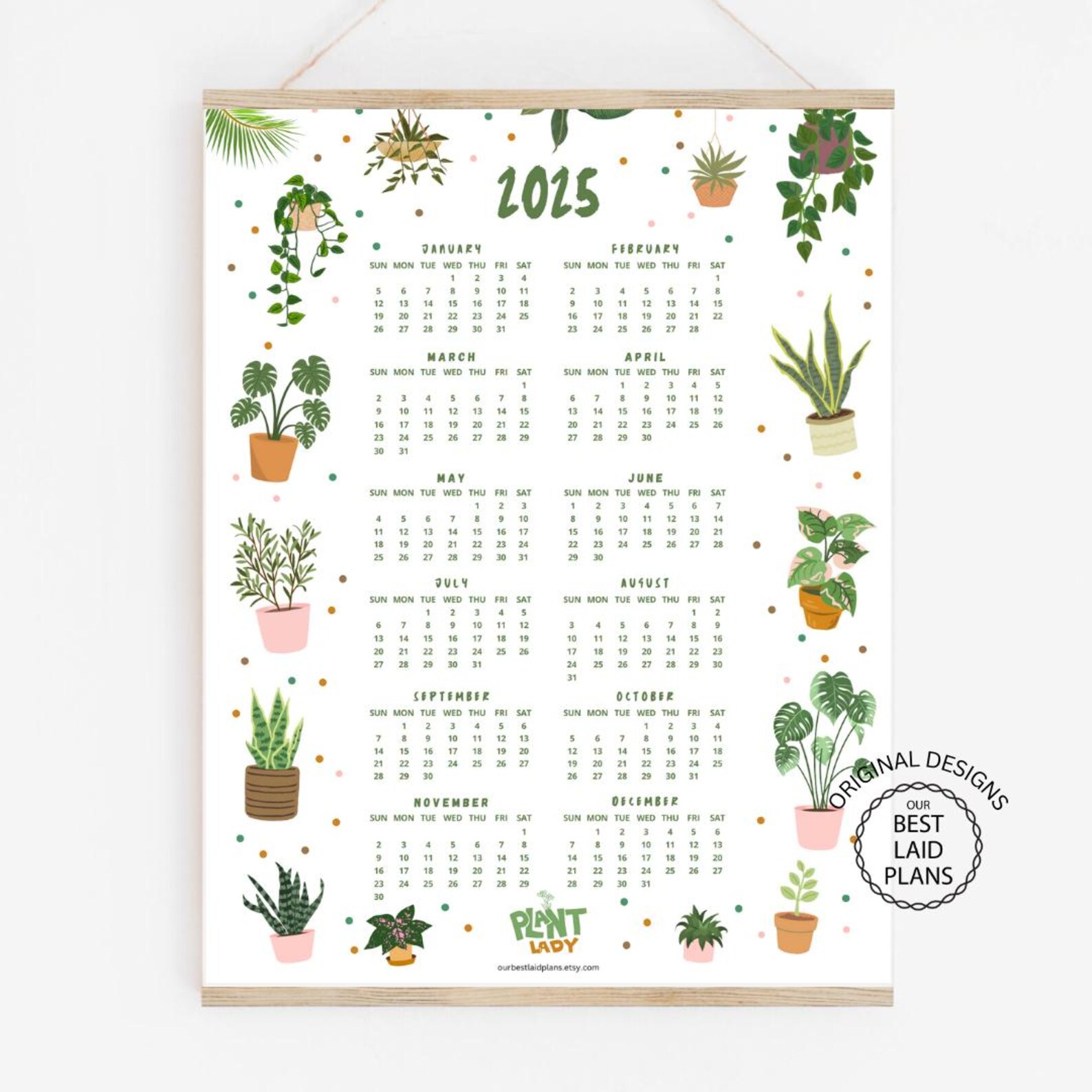 2025 Calendar Printable Plant Theme 2025 at a Glance Calendar 2025 ...