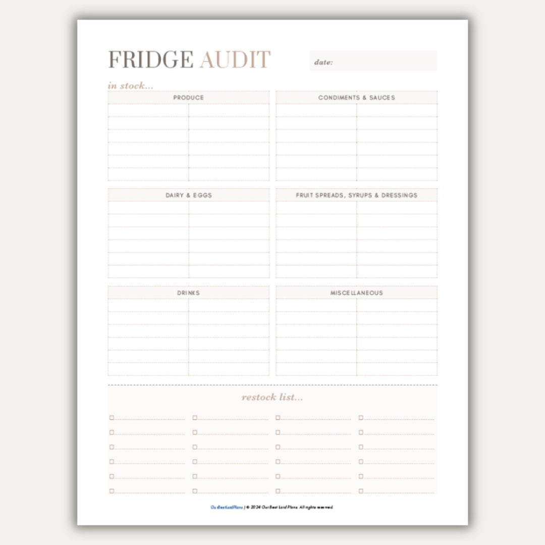Fridge Restock Audit Printable Fridge Inventory Kitchen Management ...