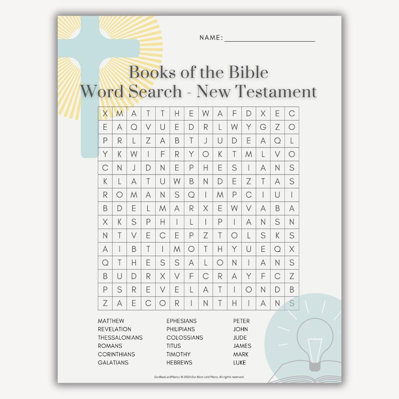 Books of the Bible Word Search Puzzle Featuring New Testament Ideal for ...