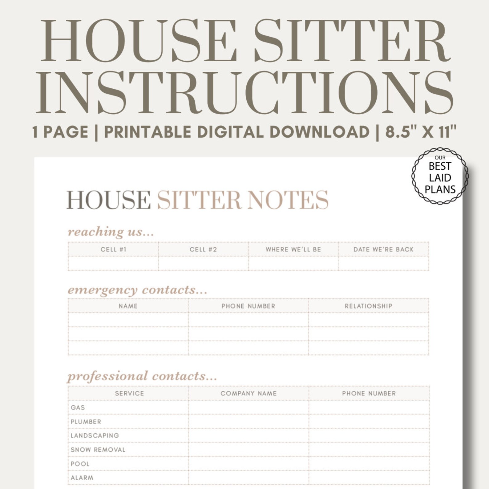 House Sitter Instructions, House Sitter Checklist Printable, House ...